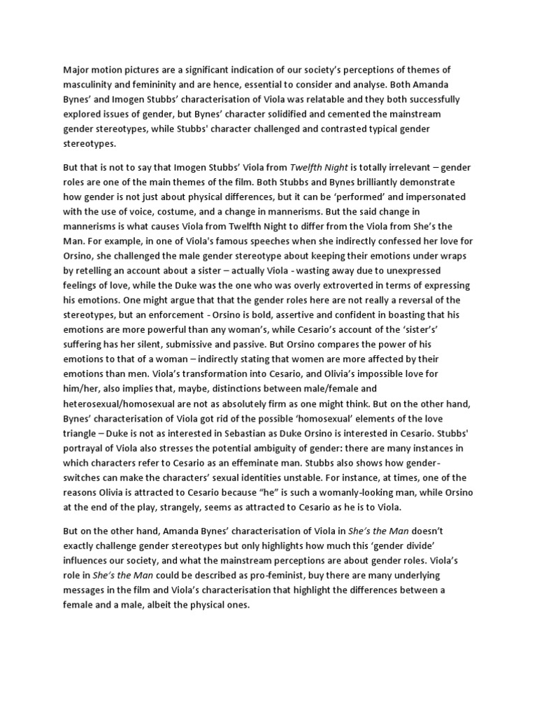 Gender Roles in She's the Man vs. Twelfth Night | PDF | Gender Role ...