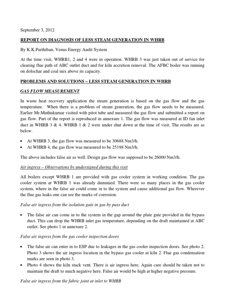 Thermal Audit Report On A WHRB at A Sponge Iron Plant | PDF | Boiler ...