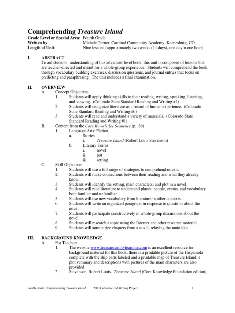 Understanding Treasure Island Through Lessons | PDF | Treasure Island ...