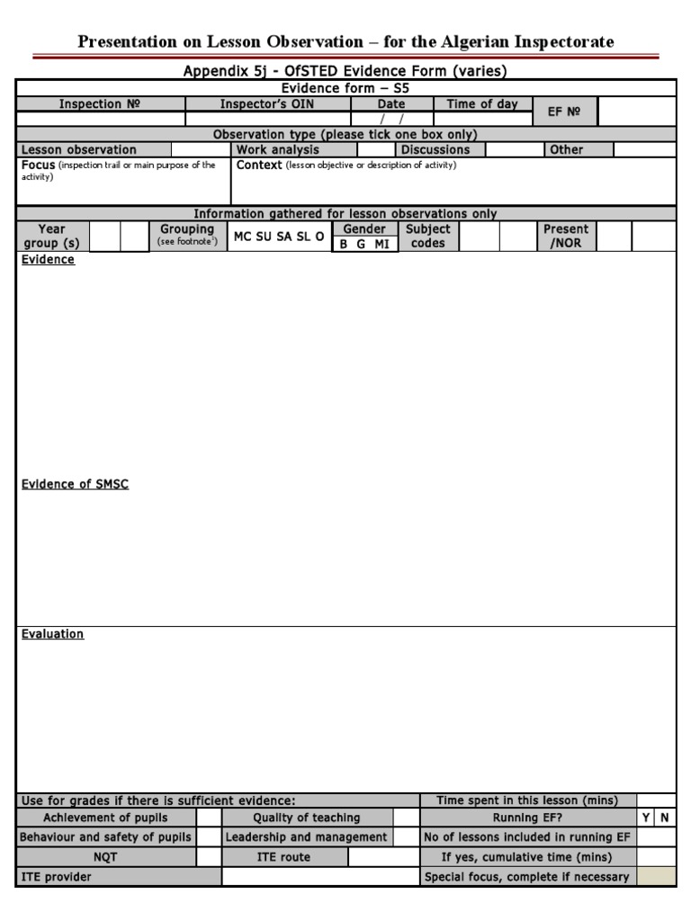 Appendix 5j - OfSTED Evidence Form | PDF
