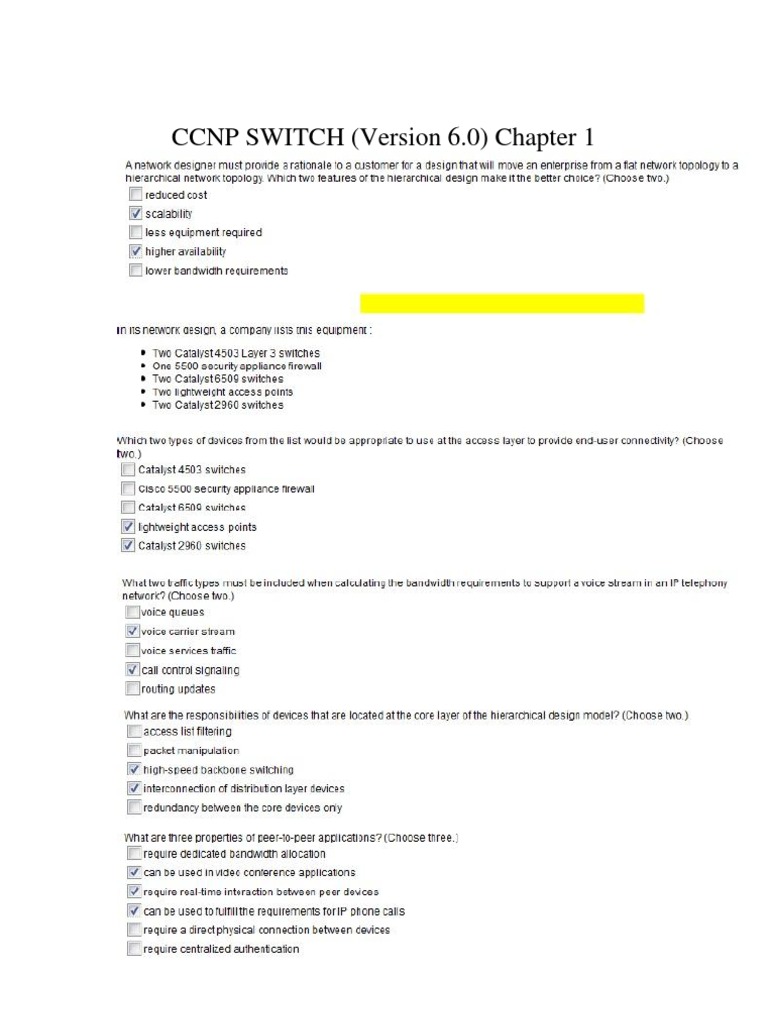 CCNP Switch Chapter 1 To 4 Exam Answers | PDF CCNP Switch Chapter 1 To 4 Exam Answers | PDF