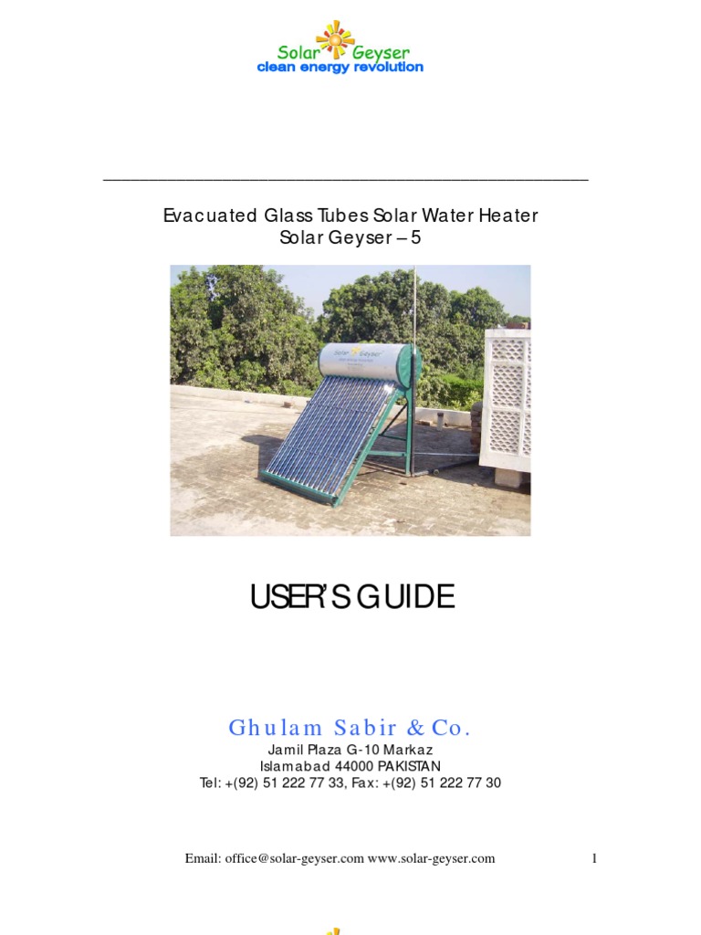 Solar Geyser Installation Manual | PDF | Water Heating | Vacuum Tube