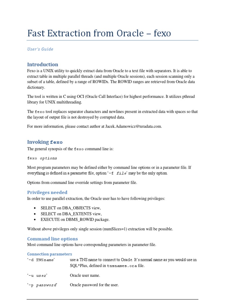 Fexo Users Guide | PDF | Oracle Database | Command Line Interface