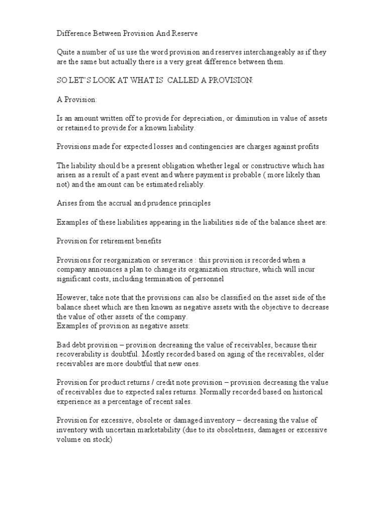 Difference Between Provision and Reserve | Debits And Credits | Dividend