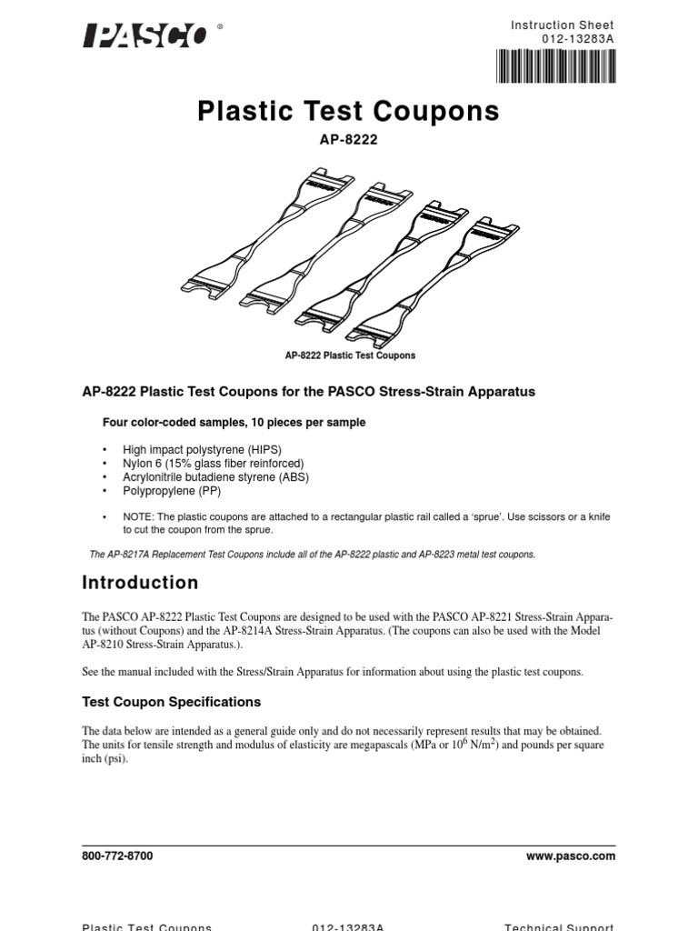 Stress Strain Coupons Plastic Instruction Sheet AP 8222 | PDF ...