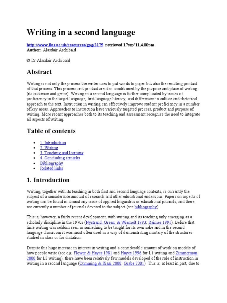 Writing in A Second Language | PDF | Second Language | English As A ...