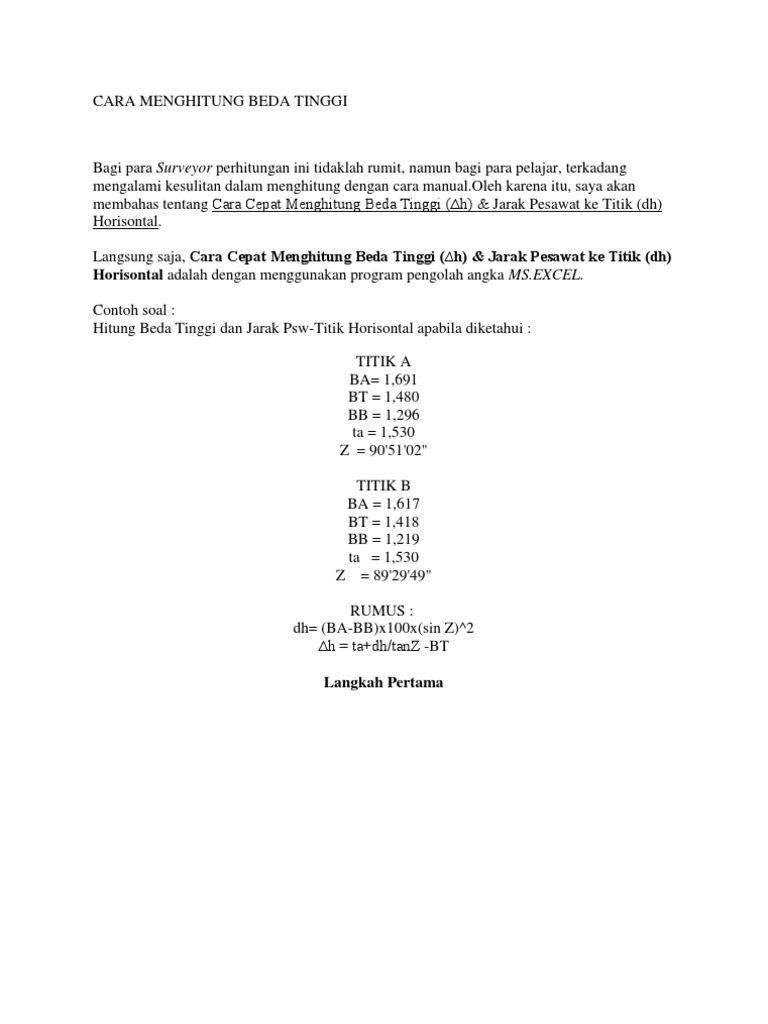 Cara Menghitung Beda Tinggi | PDF