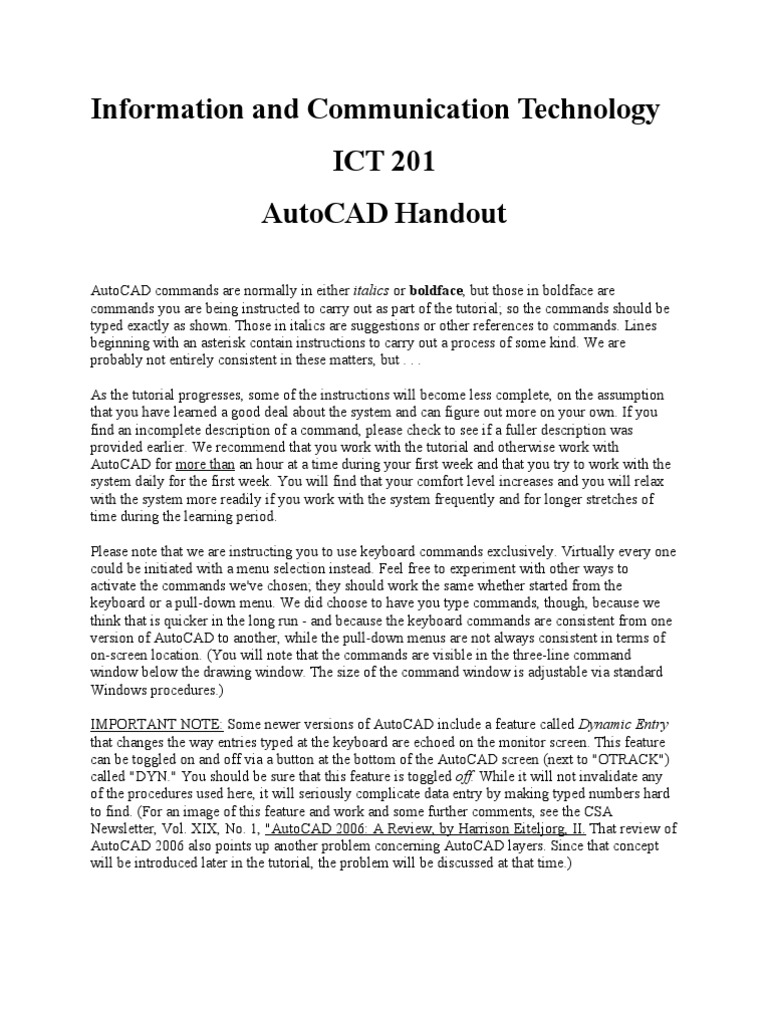 Autocad Tutorial Handout Pdf Cartesian Coordinate System Command Line Interface 9844