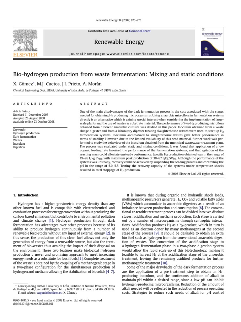 Bio-Hydrogen Production From Waste Fermentation | PDF | Anaerobic ...