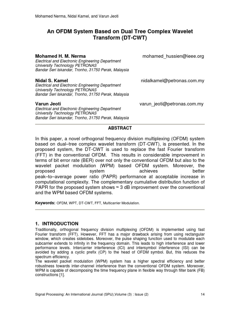 OFDM System Based On Dual Tree Complex Wavelet Transform (DT-CWT) | PDF | Orthogonal Frequency ...