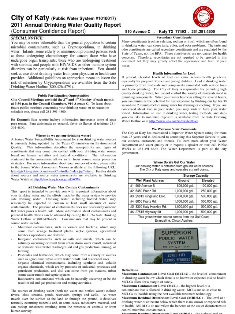 Drinking Water Report 2011 | PDF | Drinking Water | Water Purification