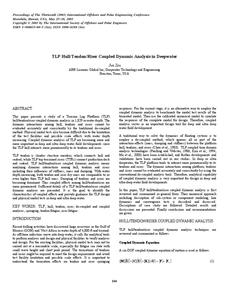 TLP Hull - Tendon - Riser Coupled Dynamic Analysis in Deepwater PDF ...