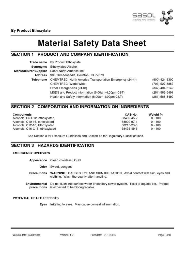 Sasol LV3 | Dangerous Goods | Oxygen