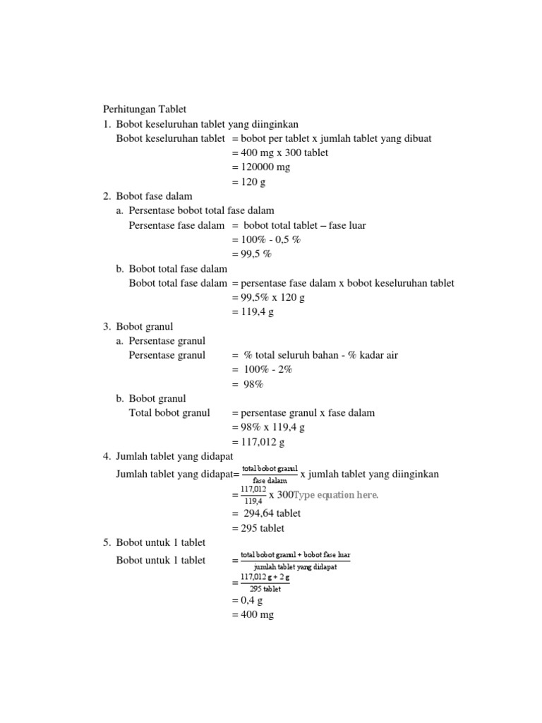 Perhitungan Tablet | PDF