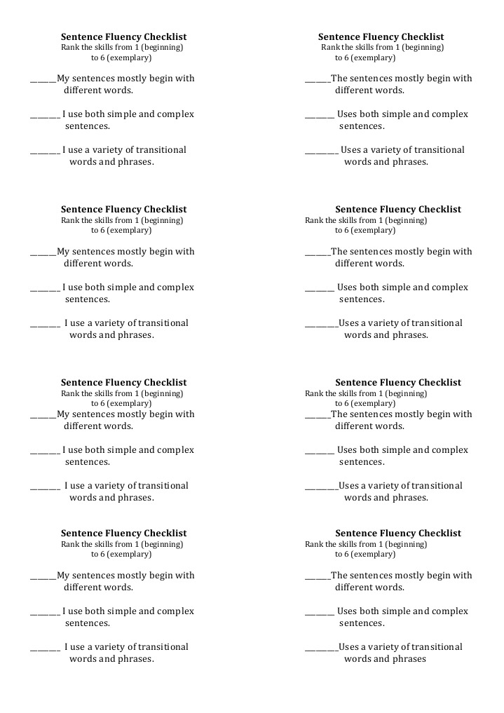 3 Items Sentence Fluency Checklist 1 | PDF
