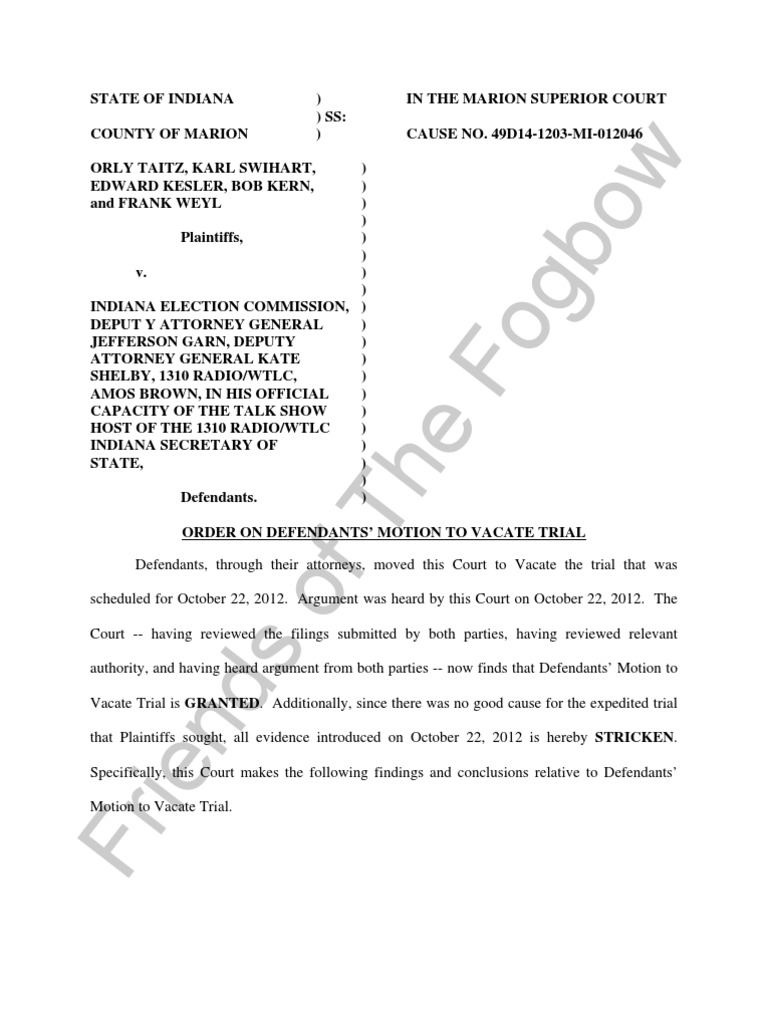 Order On Defendants' Motion To Vacate Trial | PDF | Res Judicata ...