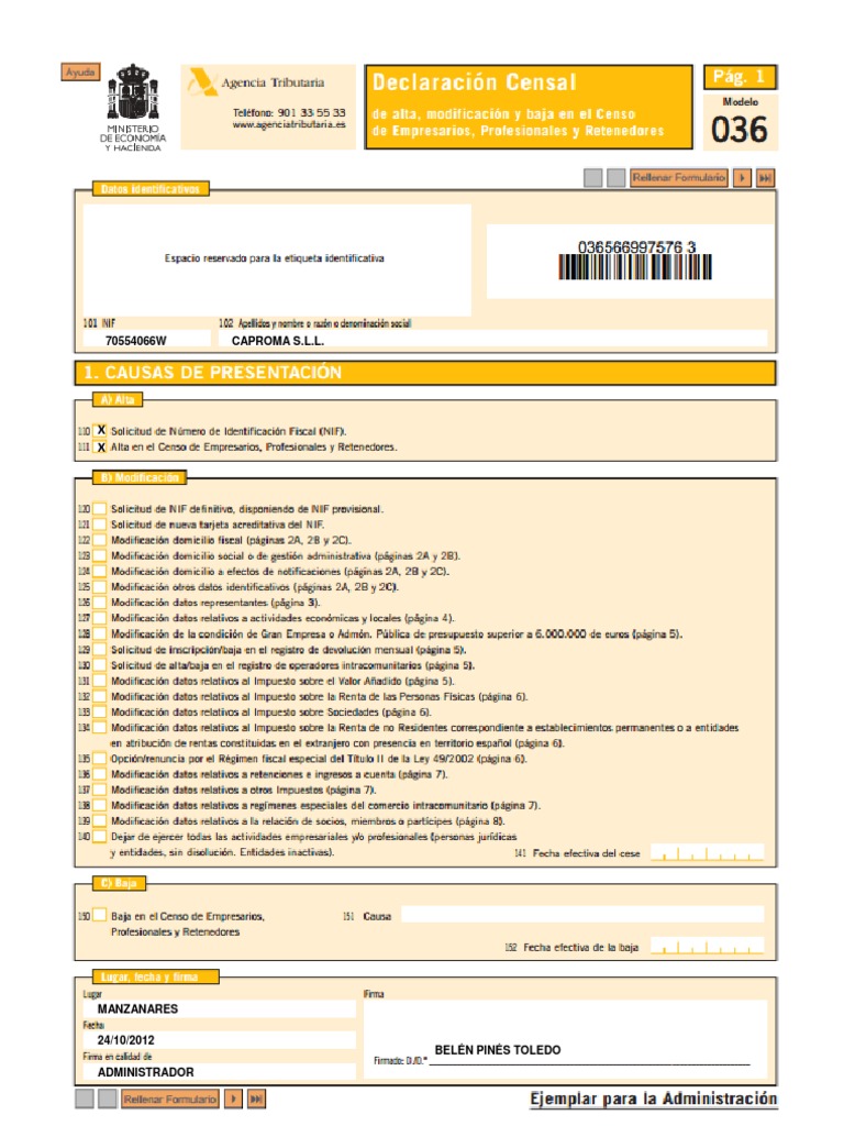 Modelo 036. DECLARACIÓN CENSAL | PDF