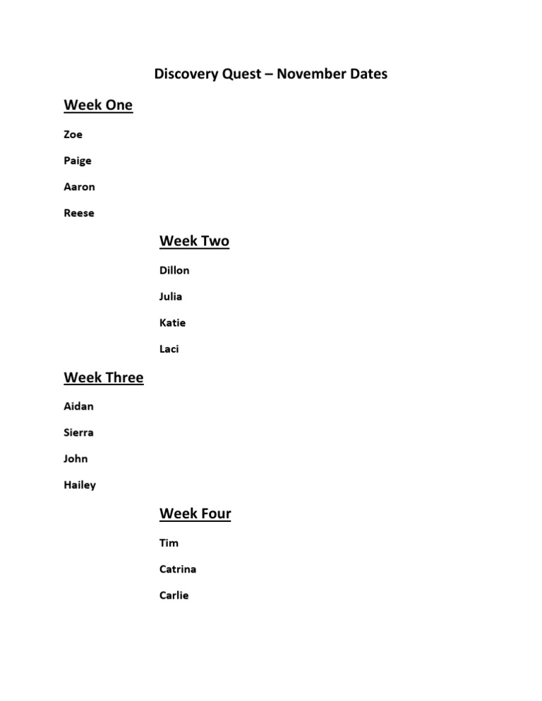 Discovery Quest November Dates | PDF