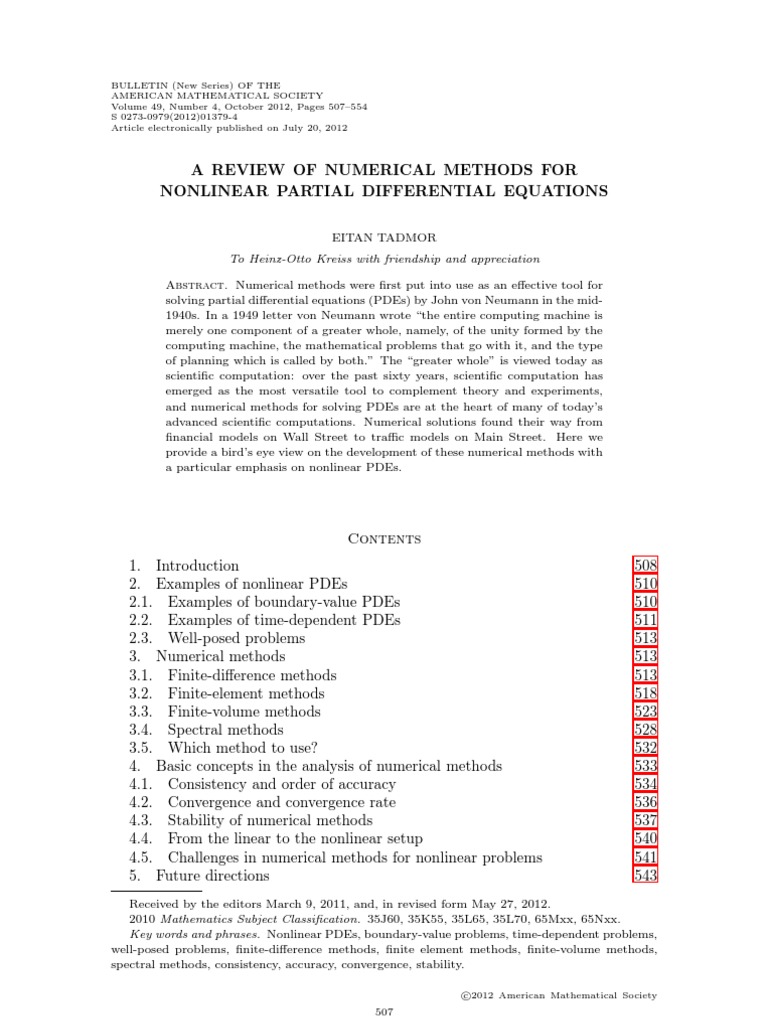 Numerical Methods for Nonlinear PDEs | PDF | Partial Differential ...