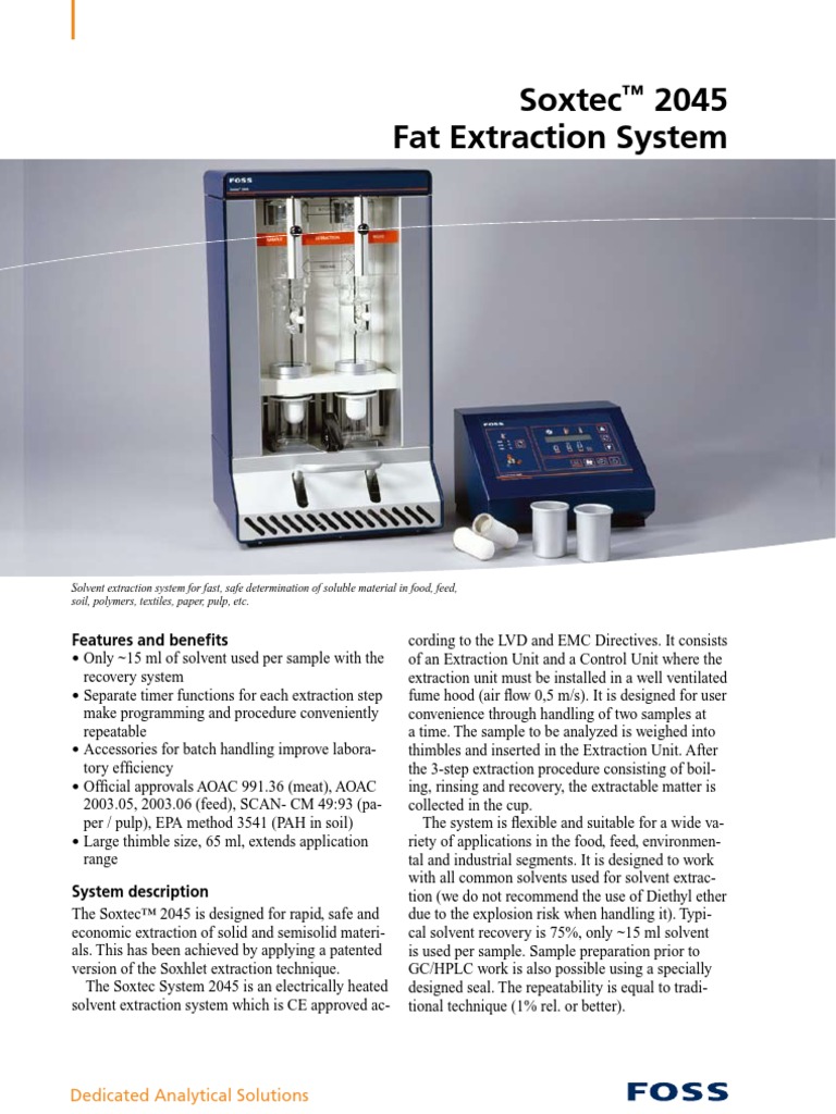 Soxtec 2045 Datasheet - GB | PDF | Solvent | Chemistry