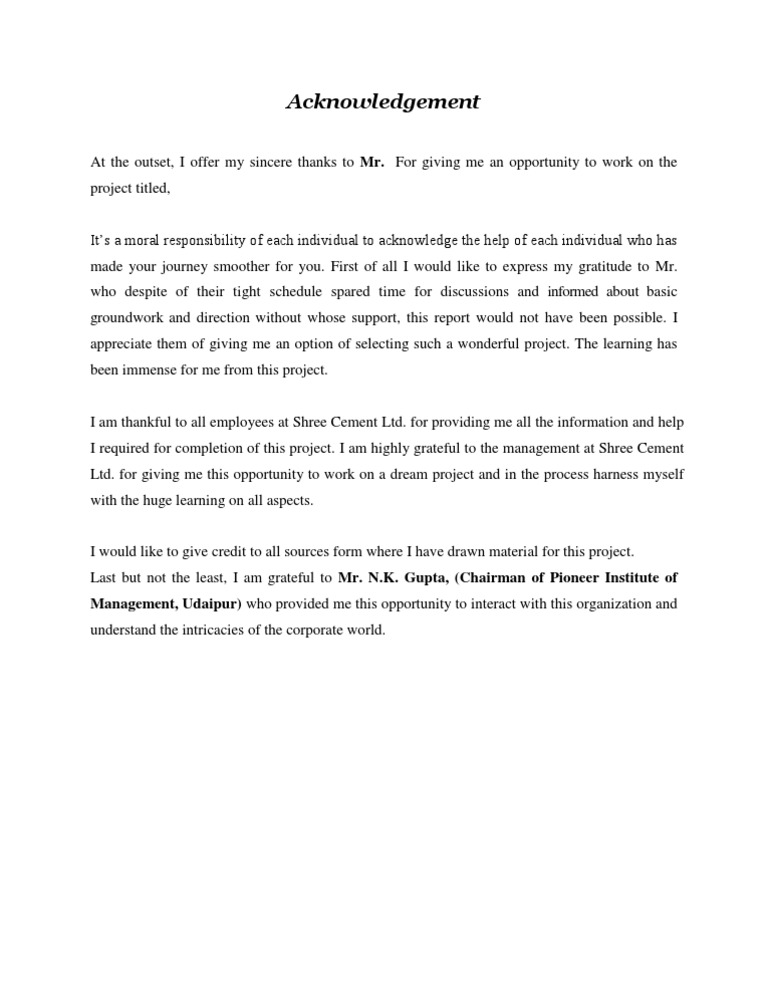 Acknowledgement | PDF | Career & Growth