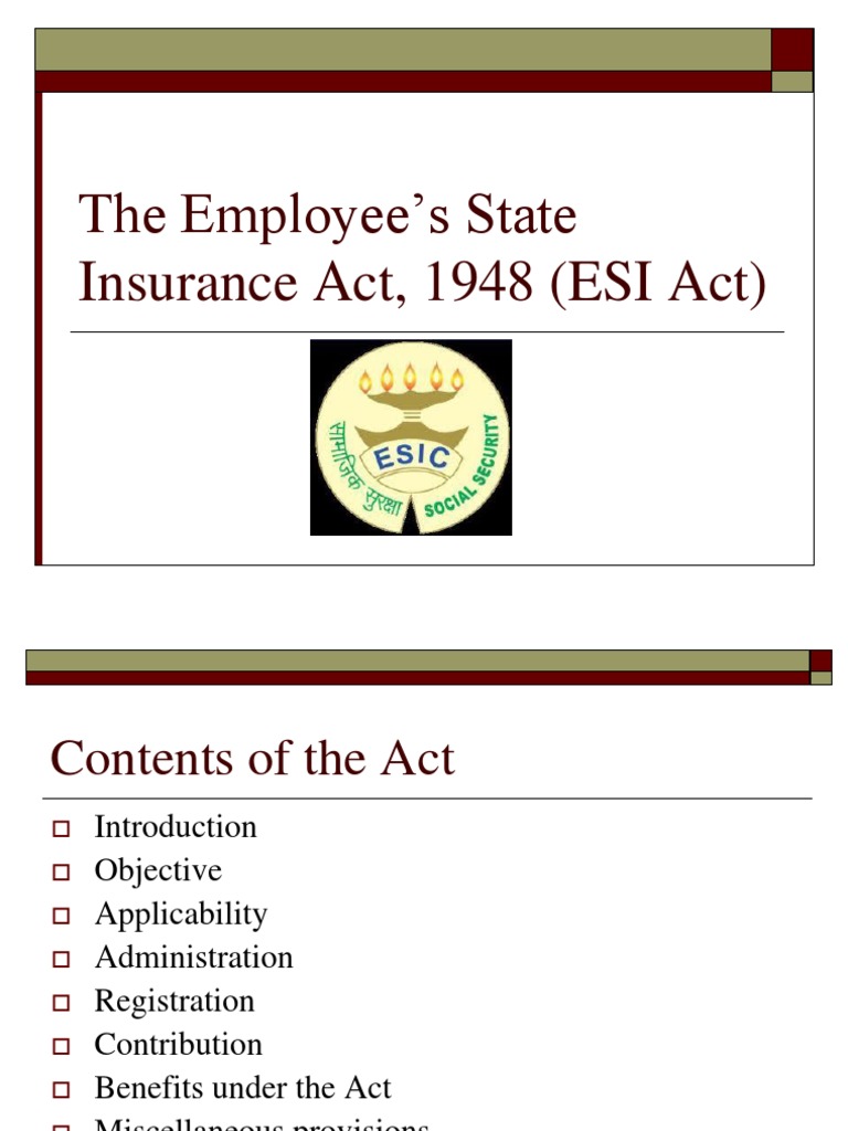 The Employee's State Insurance Act, 1948 ( | PDF | Employee Benefits ...
