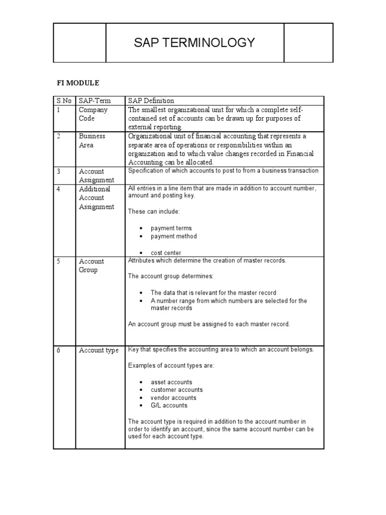 Sap Terminology | PDF | Depreciation | Invoice