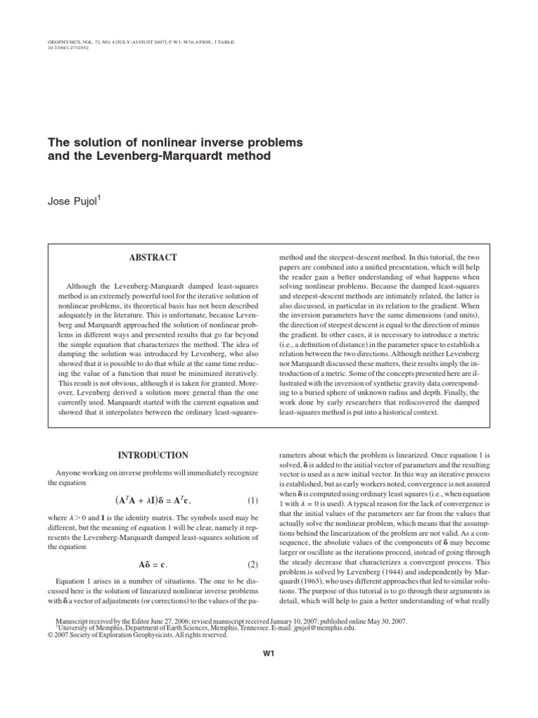 Solution of NonLinear Inverse Problems and The Levenberg-Marquardt ...