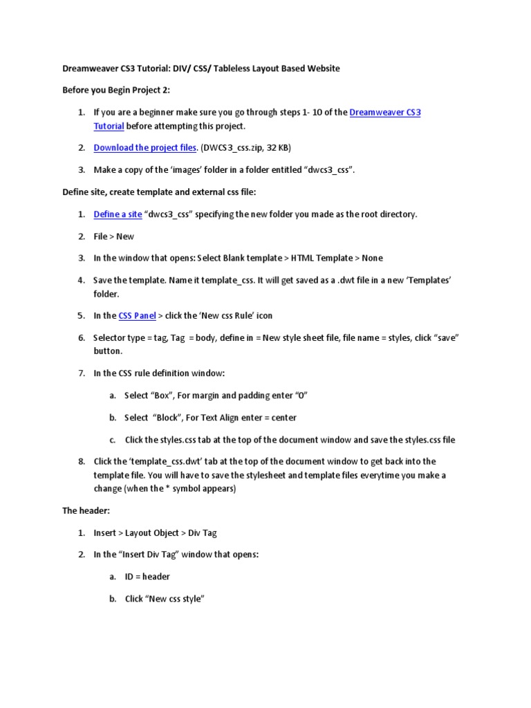 Dreamweaver CS3 Tutorial | PDF | Cascading Style Sheets | Html Element