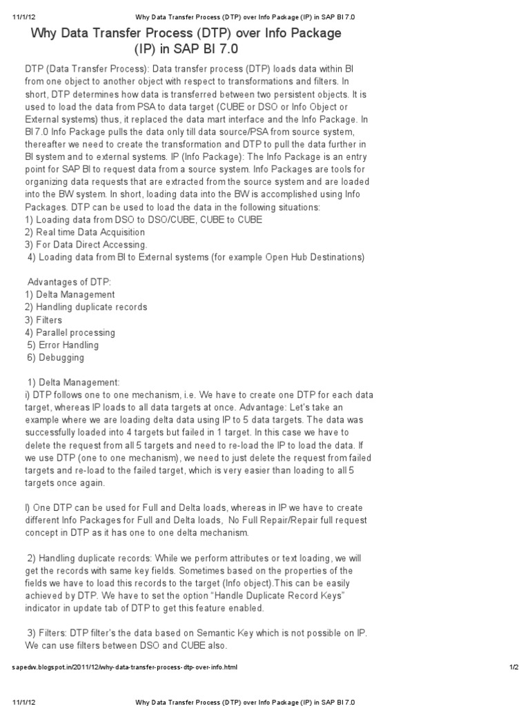 Why Data Transfer Process (DTP) Over Info Package (IP) in SAP BI 7 ...