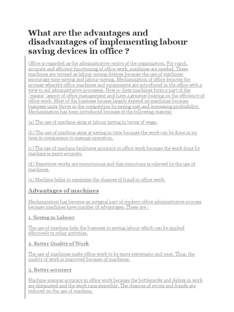 What Are The Advantages And Disadvantages Of Implementing Labour Saving Devices In Office Pdf