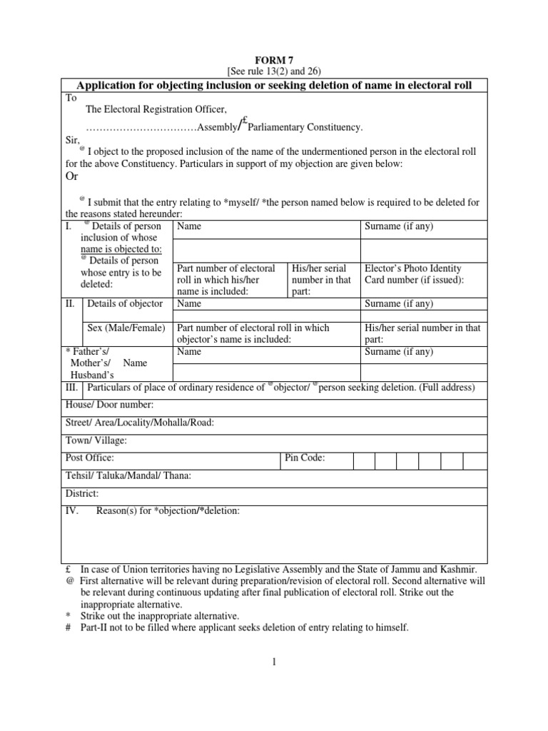 Voter Id FORM7 | Identity Document | Elections