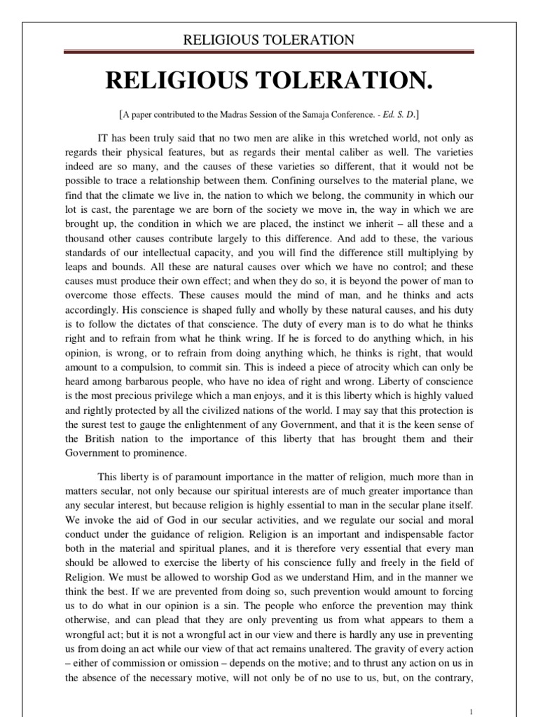 Religious Toleration | Conscience | Faith