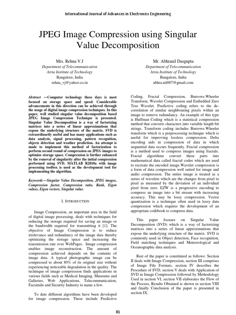 svd | Data Compression | Digital Image