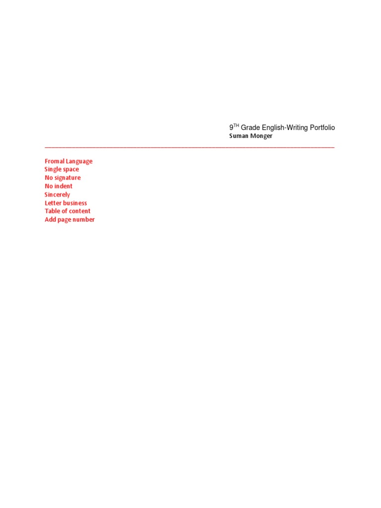 9th Grade Writing Portfolio Guide | PDF | Career & Growth