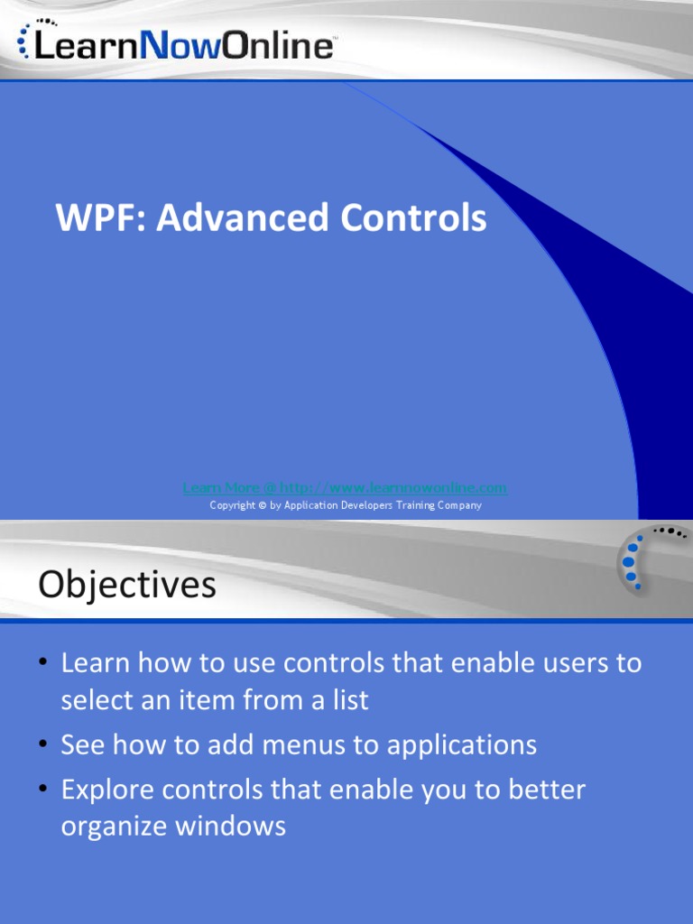 WPF Advanced Controls | PDF | Windows Presentation Foundation | Menu (Computing)