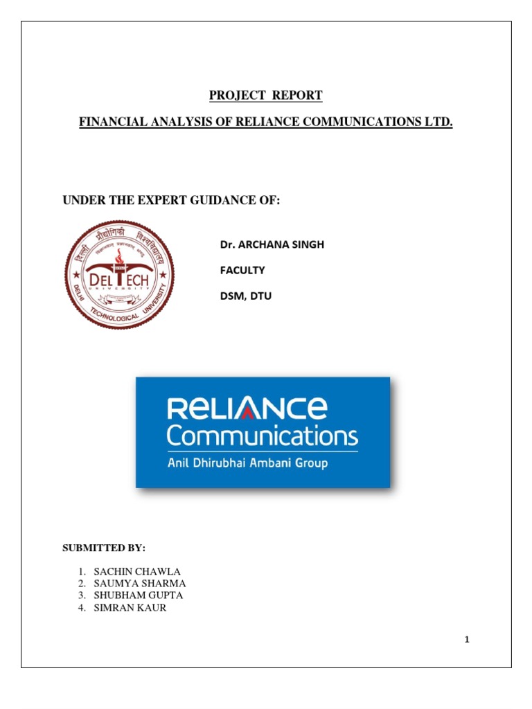 Project Report Financial Analysis of Reliance Communications LTD | PDF ...