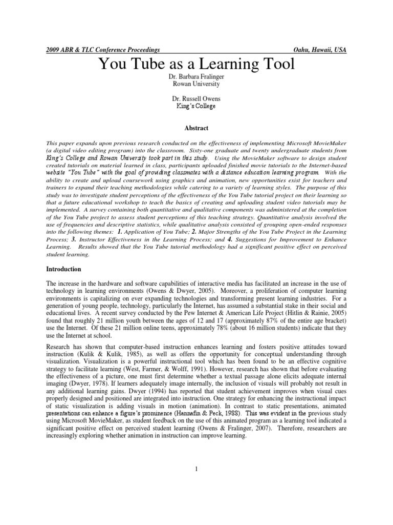 YouTube as an Educational Tool | PDF | Qualitative Research | Survey ...