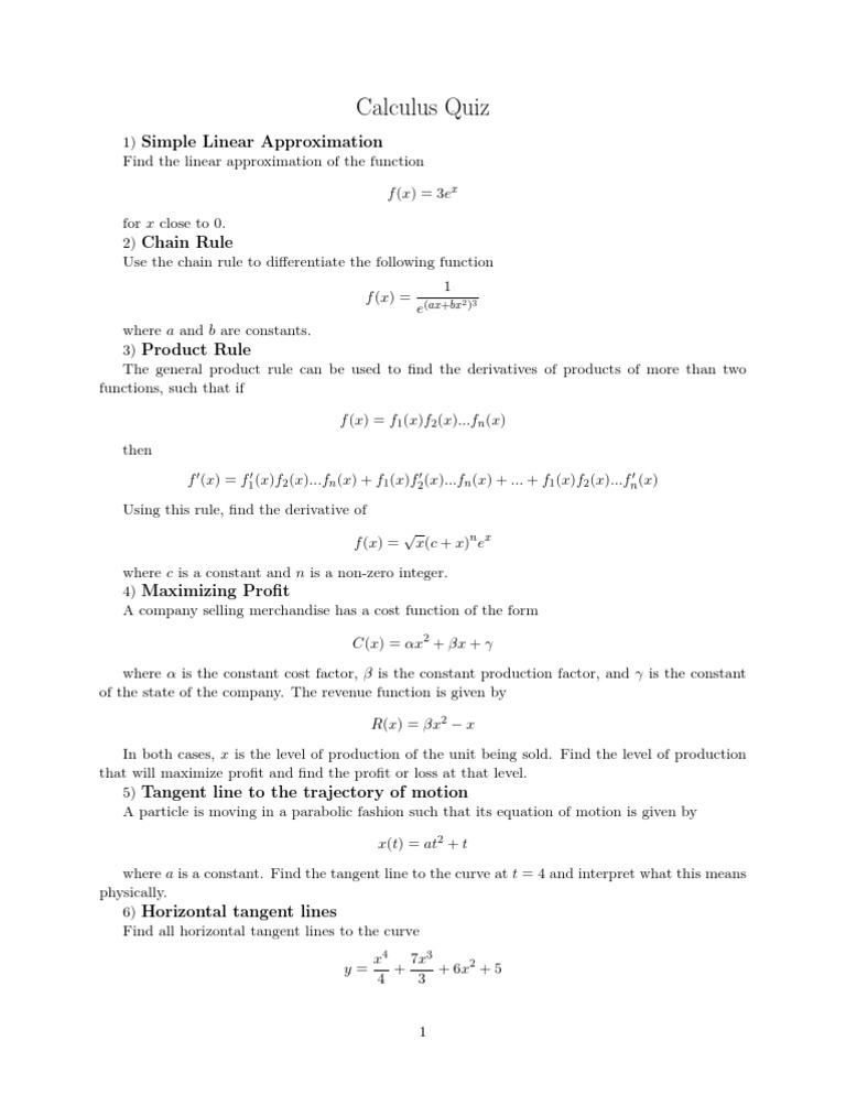 Calculus Quiz | PDF | Teaching Methods & Materials