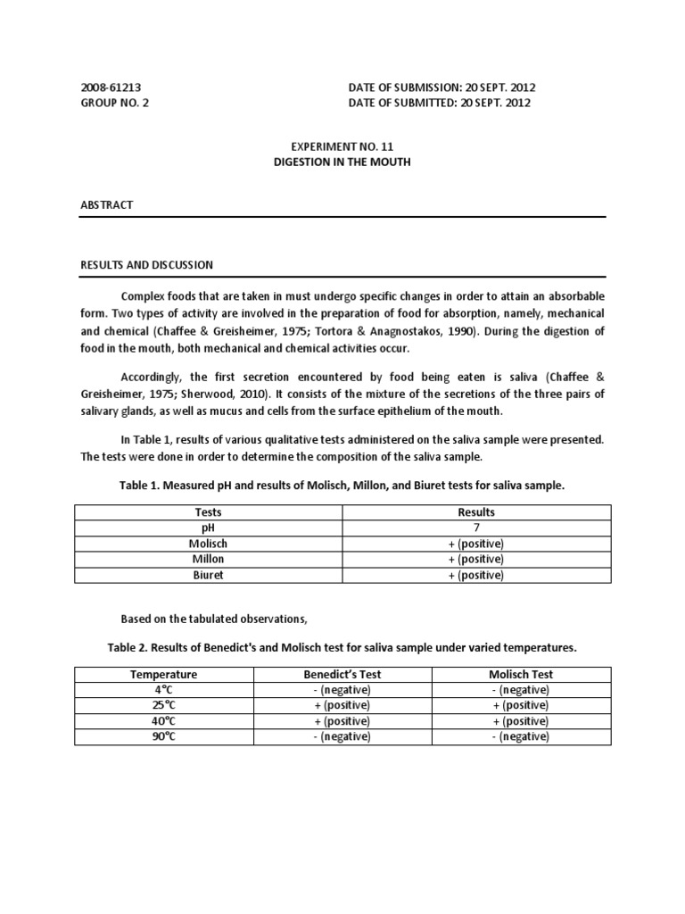 CHEM 40.1 Expt. 11 | PDF | Saliva | Digestion