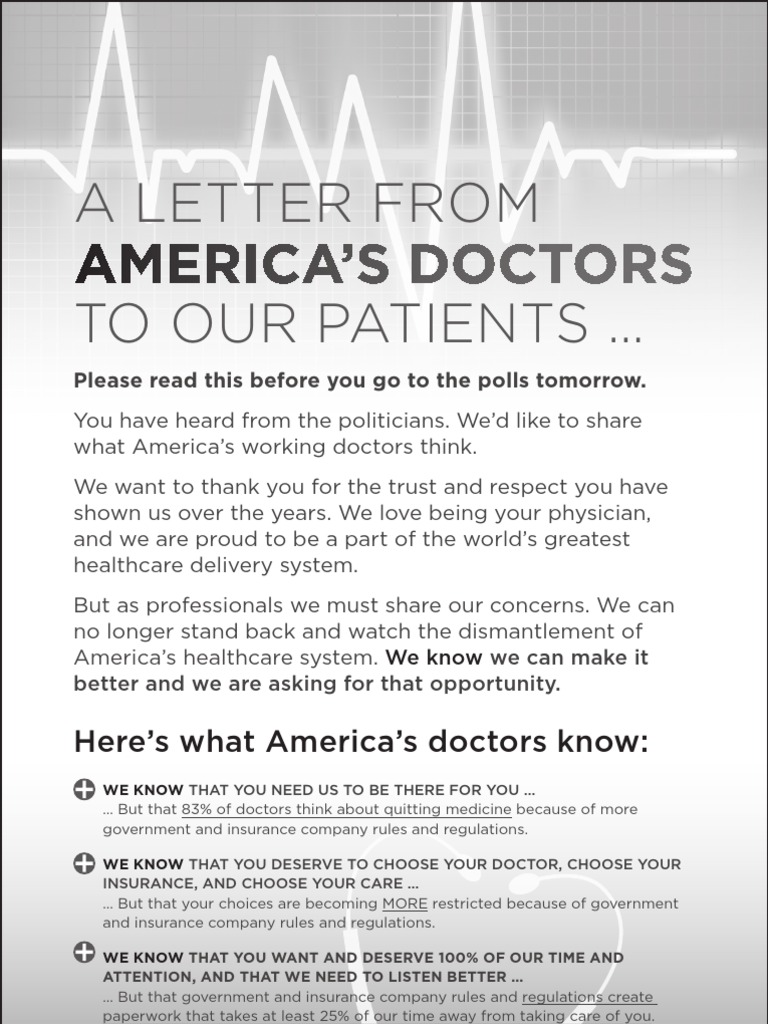 Doctors Letter to Our Patients About the Election | Patient Protection ...