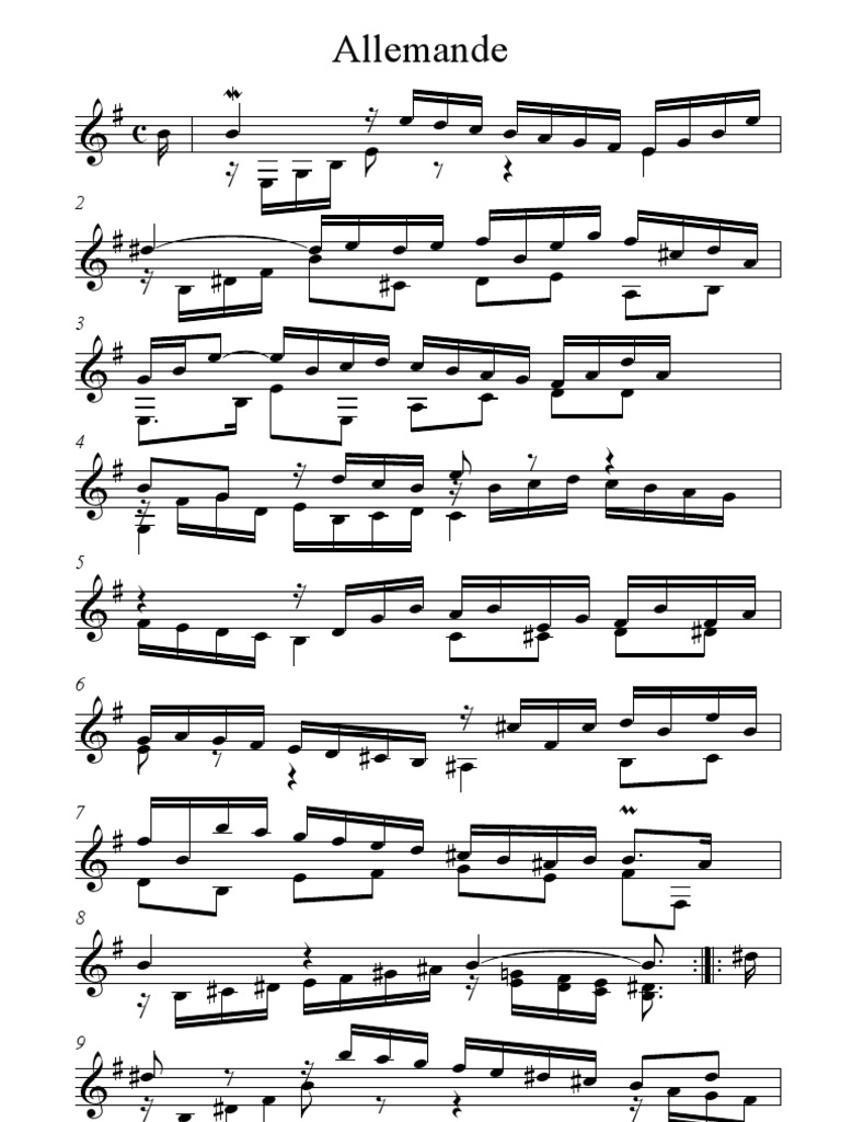 Johann Sebastian Bach Allemande E Minor BWV 996 Without Fingering