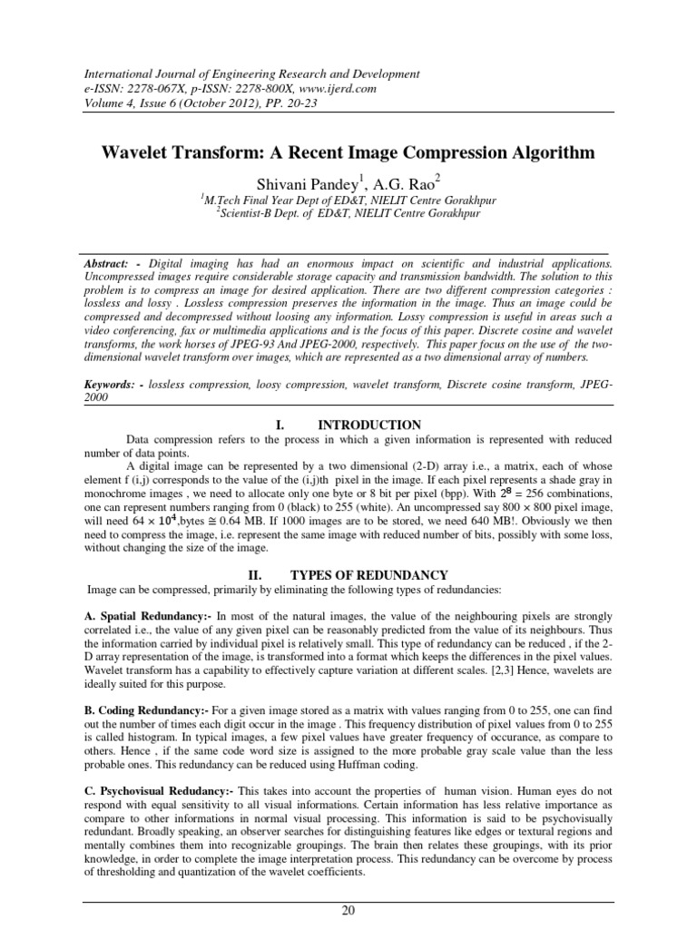 Wavelet Transform: A Recent Image Compression Algorithm: Shivani Pandey, A.G. Rao | PDF | Data ...