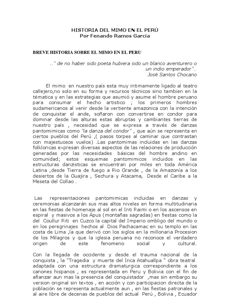 Historia Del Mimo en El Perú | PDF | Perú | Teatro