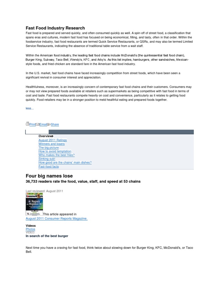 Fast Food Industry Research | PDF | Fast Food Restaurants | Fast Food