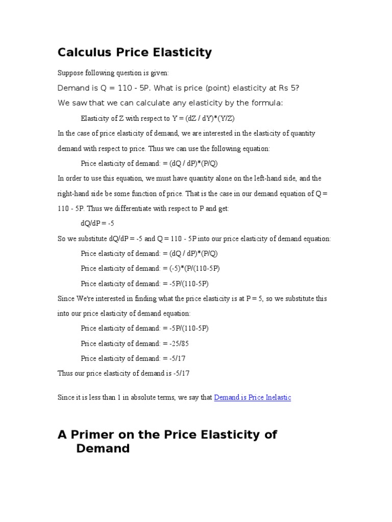 Calculus Price Elasticity | PDF | Price Elasticity Of Demand | Demand