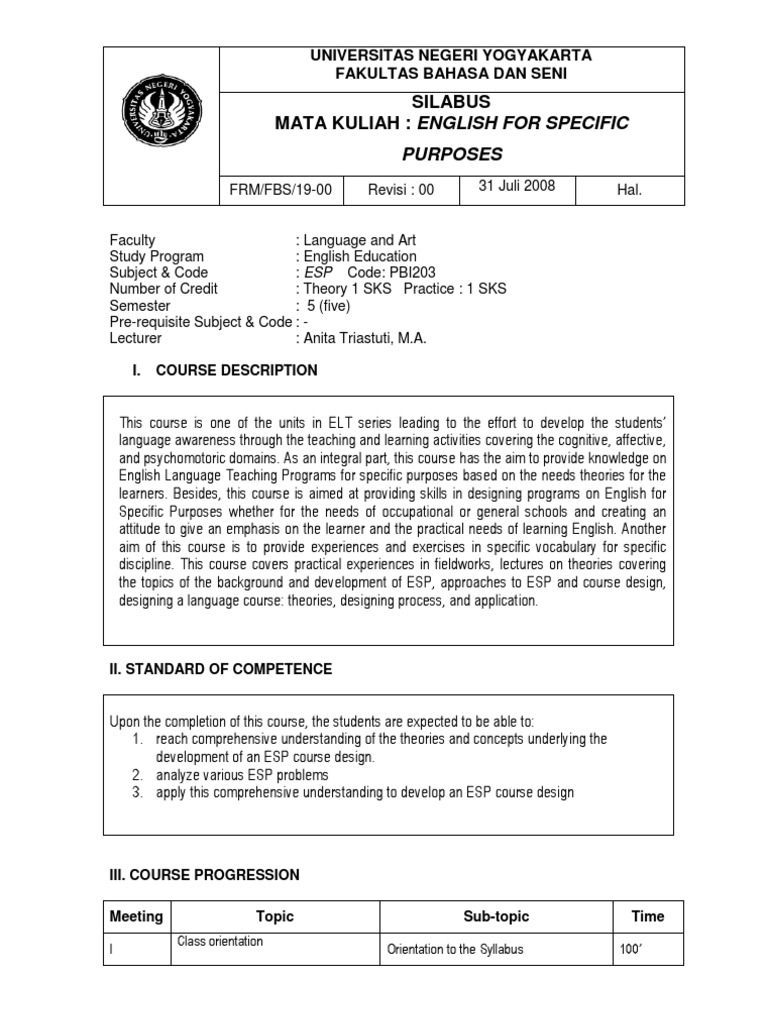 Silabus ESP | PDF | English As A Second Or Foreign Language | Learning