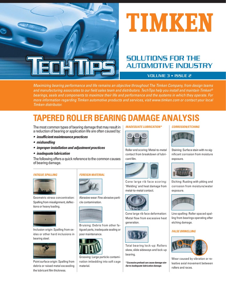 $TIMKENTapered Roller Bearing Damage Analysis | PDF | Bearing ...