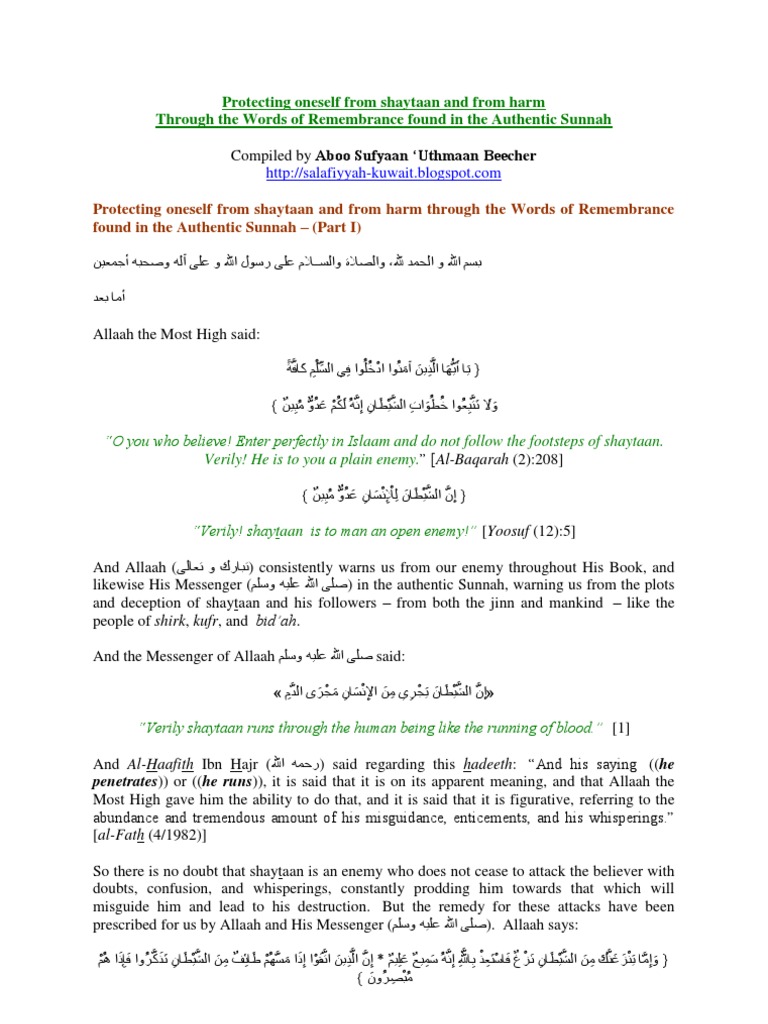 Protecting Against Shaytaan: Sunnah Remembrance | PDF | Prophets And ...