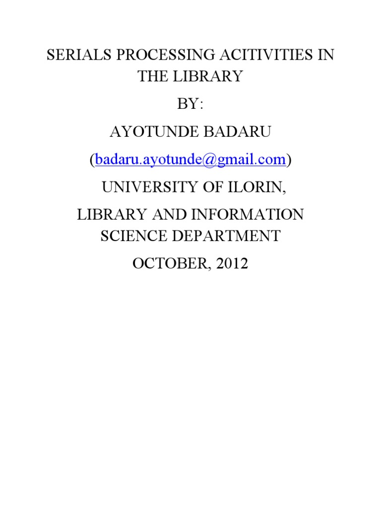 Serials Processing Acitivities in The Library | PDF | Preservation ...